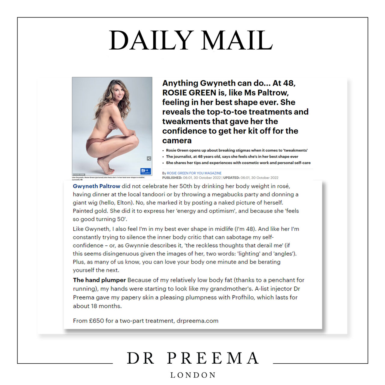 Daily Mail - Top To Toe Treatments - Dr Preema London Clinic